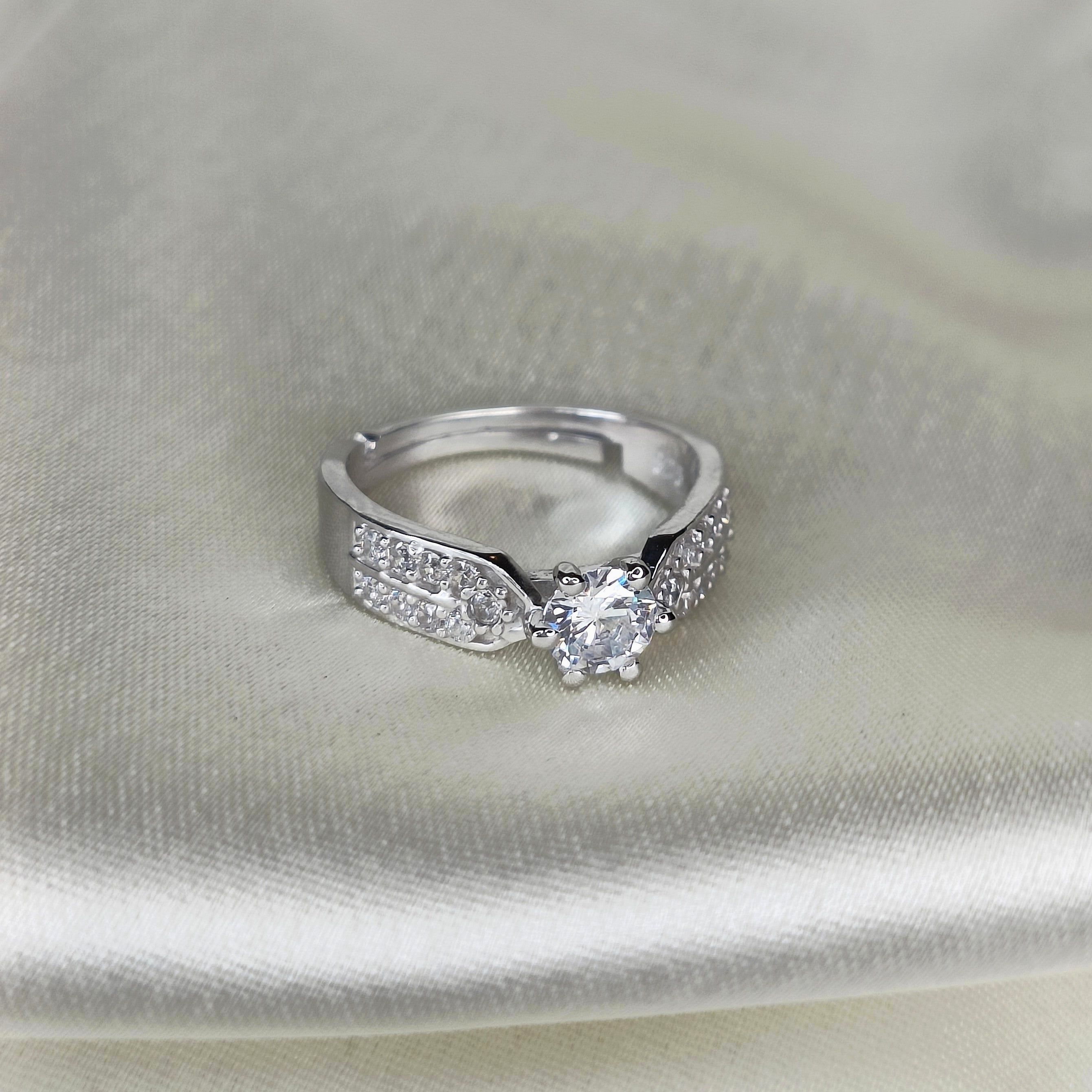 Shining Solitaire Silver Crystal Ring – Sterlyn
